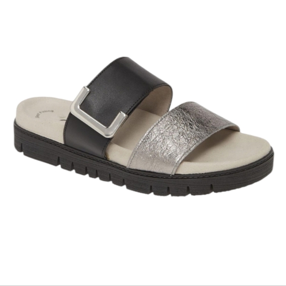 Gabor | Shoes | Gabor Euphoria Two Strap Black Silver Leatger Flatform ...